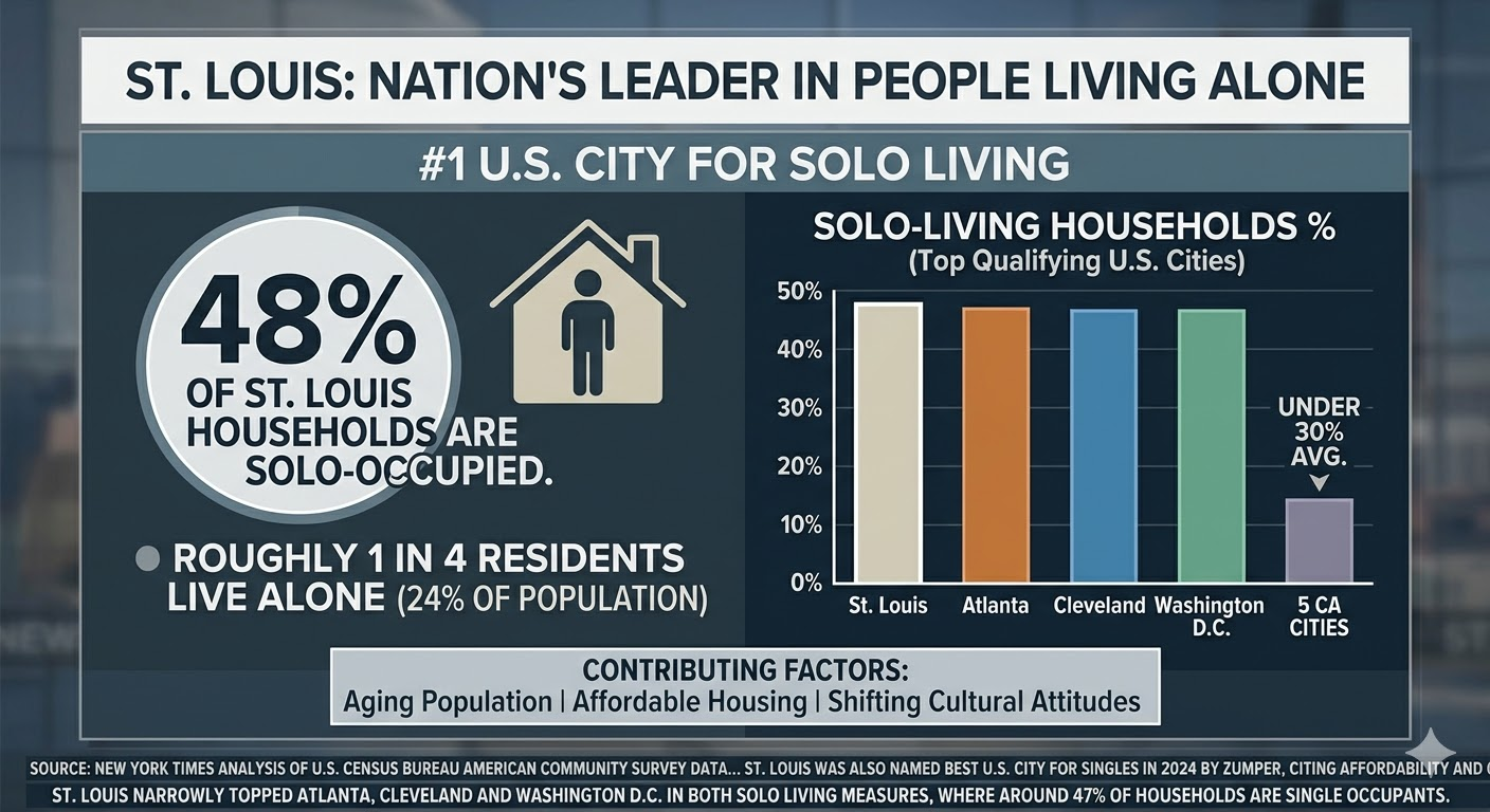 St. Louis Now Leads the Country in People Living Alone - Missouri Legends